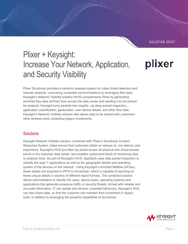 Plixer + Keysight: Increase Your Network, Application, and Security Visibility PDF Asset Page ...
